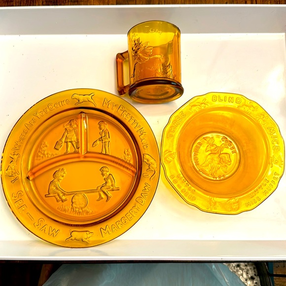 Indiana Glass | Dining | Tiara Amber Nursery Rhyme Set | Poshmark